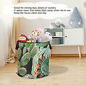 Cactus Green Pop Up Laundry Hamper With Lid Foldable Laundry Basket With Handles Collapsible Storage Basket Clothes Organizer for Kids Room Bedroom