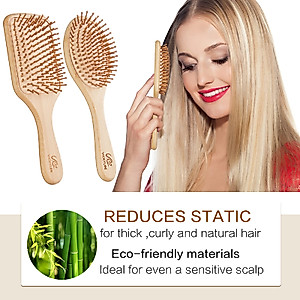 VICKYLEE Natural Wooden Hair Combs set 2 in 1 Bamboo Bristle Detangling Hairbrush for Elderly Adults,Man,Woman Reduce Frizz, Massage Scalp for Straight Curly Wavy Dry Wet Thick or Fine Hair