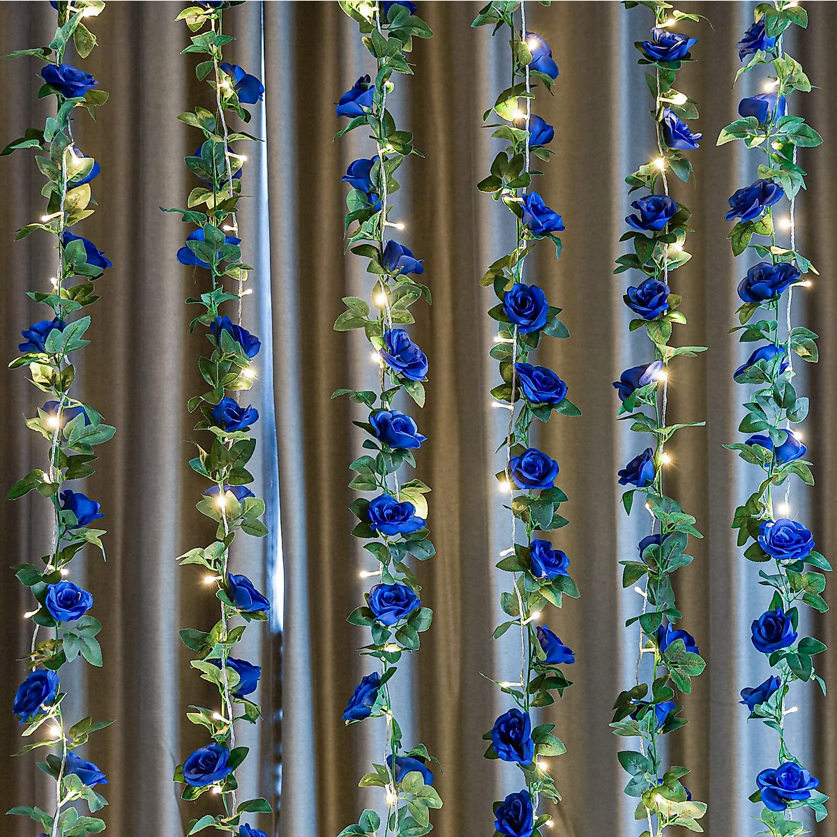 4 Pack (32FT) Artificial Rose Vine Fake Flowers Garland Hanging Silk Rose Ivy Plants Vine for Wedding Arch Party Garden Home Bedroom Office Wall Aesthetic Art Décor (Royal Blue)