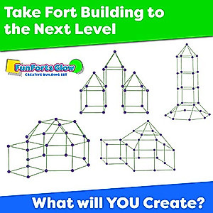 Fun Forts Glow Fort Building Kit for Kids - 81 Pack Glow in The Dark STEM Building Toys Indoor Outdoor Play Tent for Kids Construction Toys with 53 Rods and 28 Spheres
