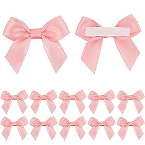 AIMUDI Baby Pink Satin Ribbon Bows 2" Self Adhesive Satin Bows for Gift Wrapping Premade Ribbon Bows with Double-Sided Tape for Making Crafts Baby Shower Birthday Party Wedding Decorations, 50 PCs