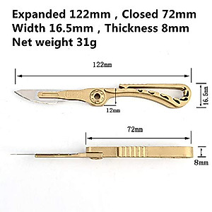 SZHOWORLD Mini Brass Pocket Knife EDC Utility Knife with 10 Extra Replaceable Blades, Portable Sharp Folding Knife with Back Clip
