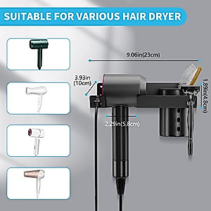 Ncsjxjwd Hair Dryer Holder Wall Mounted, Stainless Steel Self Adhesive Blow Dryer Holder Rack for Bathroom, Hair Tool Organizer Storage with Plug Hook (Black)