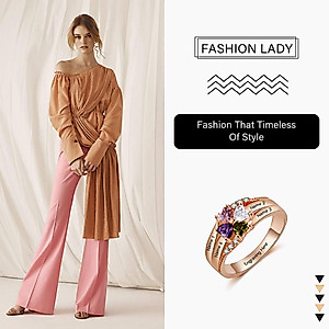 LanM Mothers Day Gifts Mothers Ring 4 Birthstones Mothers Day Ring Custom Mom Rings with 4 Name Personalized Sterling Silver Rings for Women Family Grandmother Rings (Rose gold, 9)