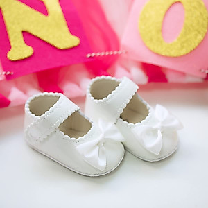 Meckior Infant Baby Girls Soft Sole Bowknot Princess Wedding Dress Mary Jane Flats Prewalker Newborn Light Baby Sneaker Shoes