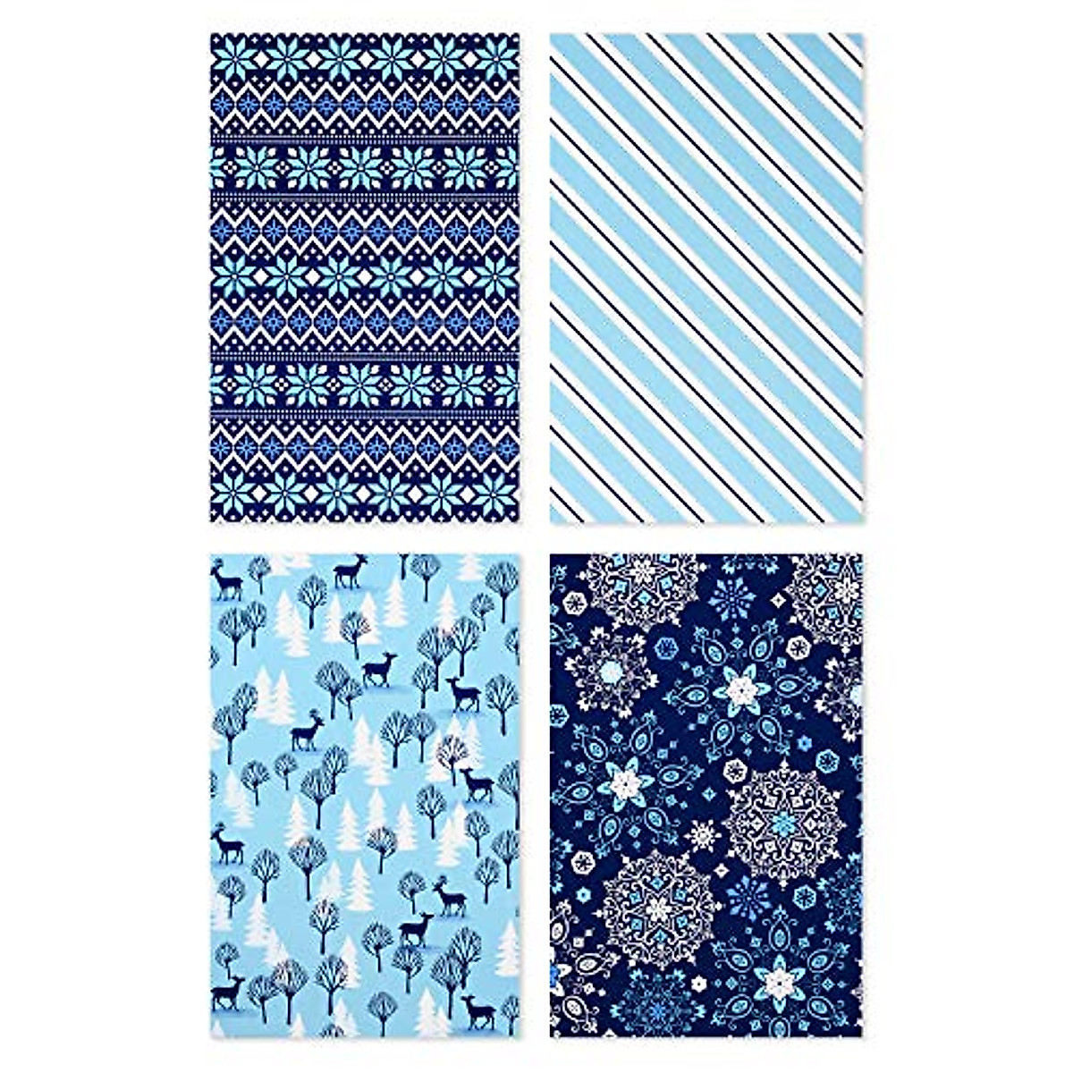 Hallmark Holiday Designed Shirt Boxes, Snowy Blues (Pack of 12) Snowflakes, Stripes, Sweater Pattern, Reindeer