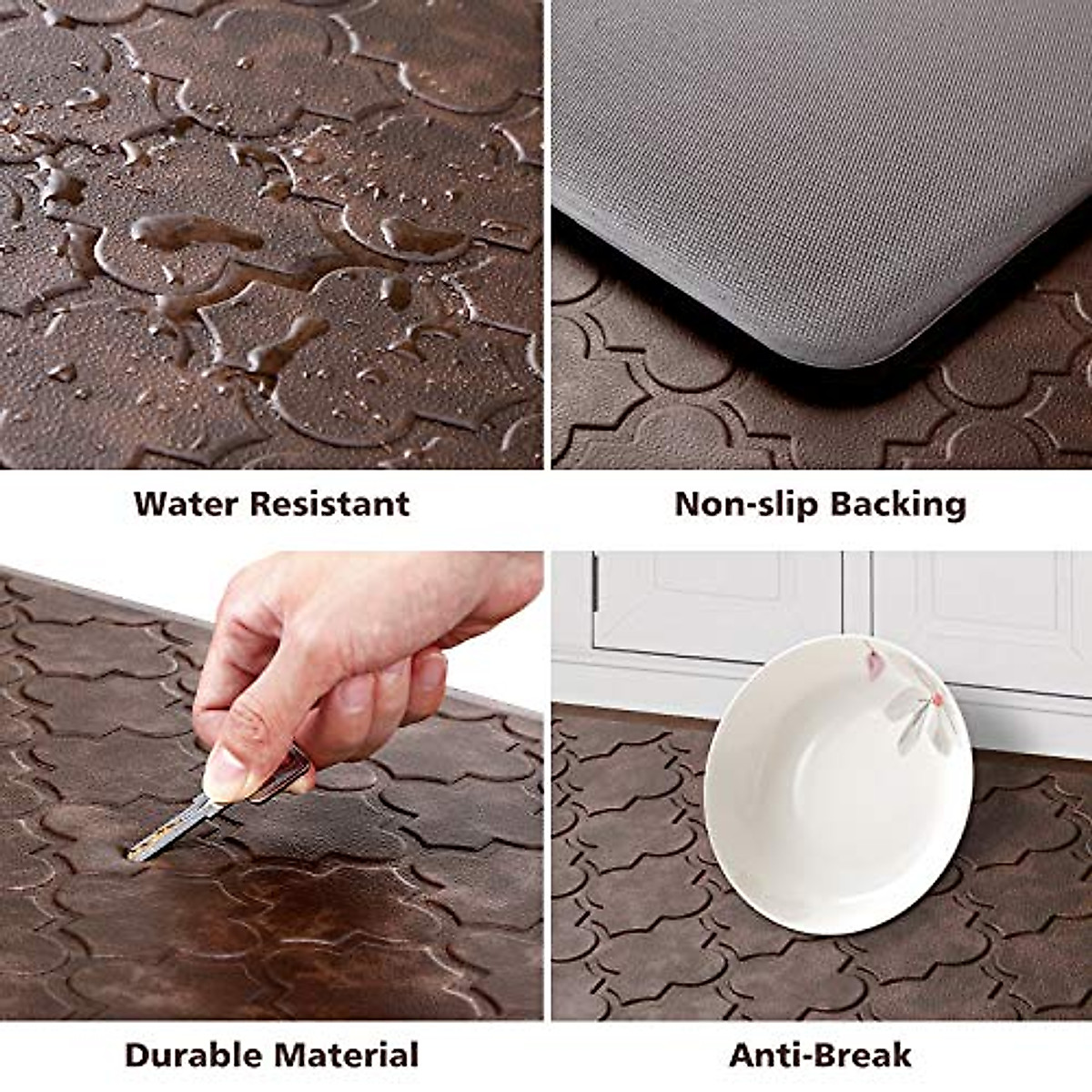 WISELIFE Kitchen Mat Cushioned Anti Fatigue Floor Mat,17.3&quot;x28&quot;, Thick Non Slip Waterproof Kitchen Rugs and Mats,Heavy Duty Foam Standing Mat for Kitchen,Floor,Home,Office,Desk,Sink,Laundry, Brown
