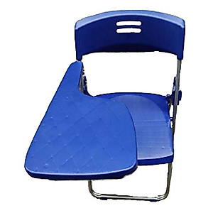 Yosogo Folding Chair with Writing Board (Blue Color) - Ergonomic Compact Portable Plastic Foldable Chair with Side Table, Book Net and Breathable Backrest for Student and Office