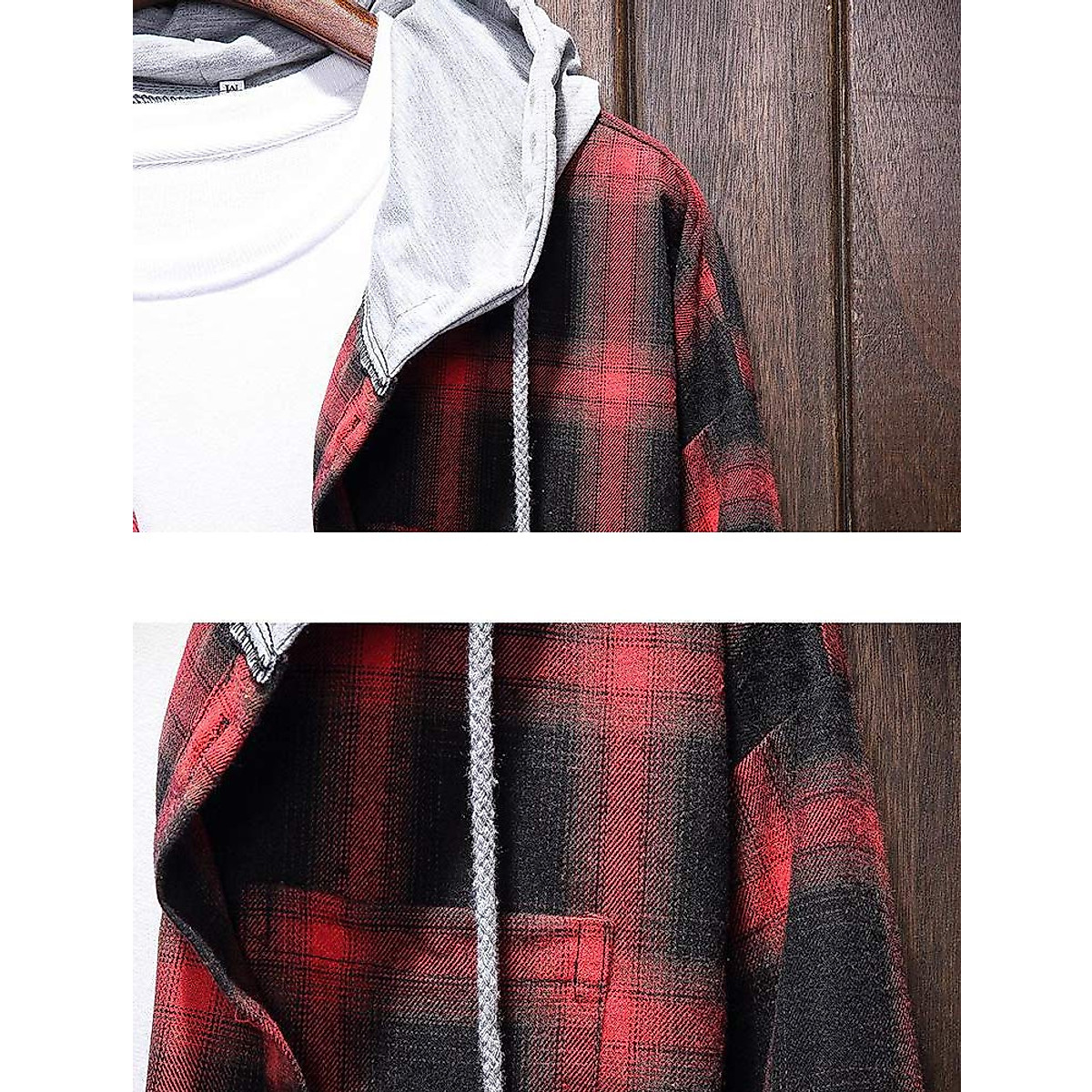 Lavnis Men's Plaid Hooded Shirts Casual Long Sleeve Lightweight Shirt Jackets Blue XL