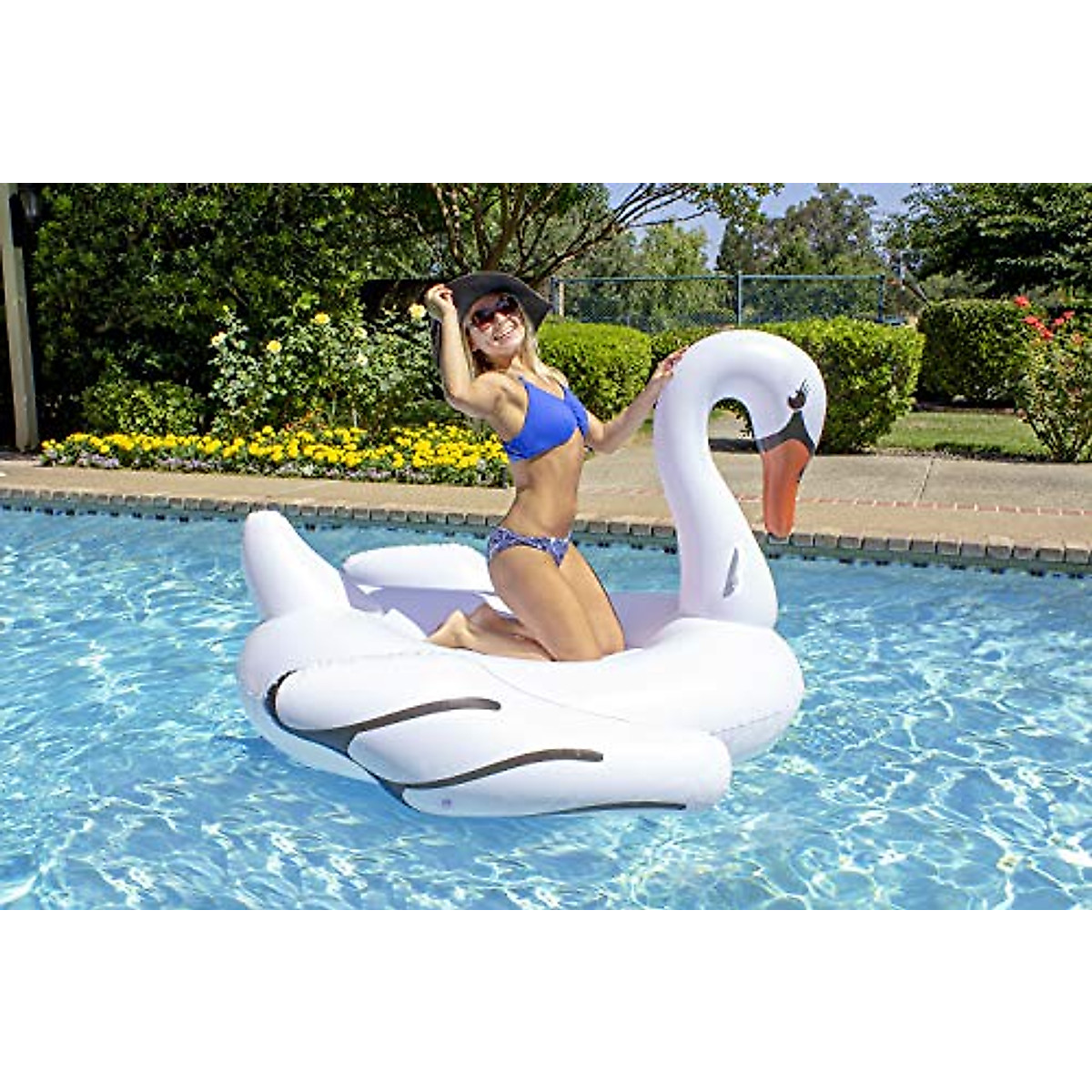 Poolmaster Jumbo Swimming Pool Float Rider, Swan, White Extra Large