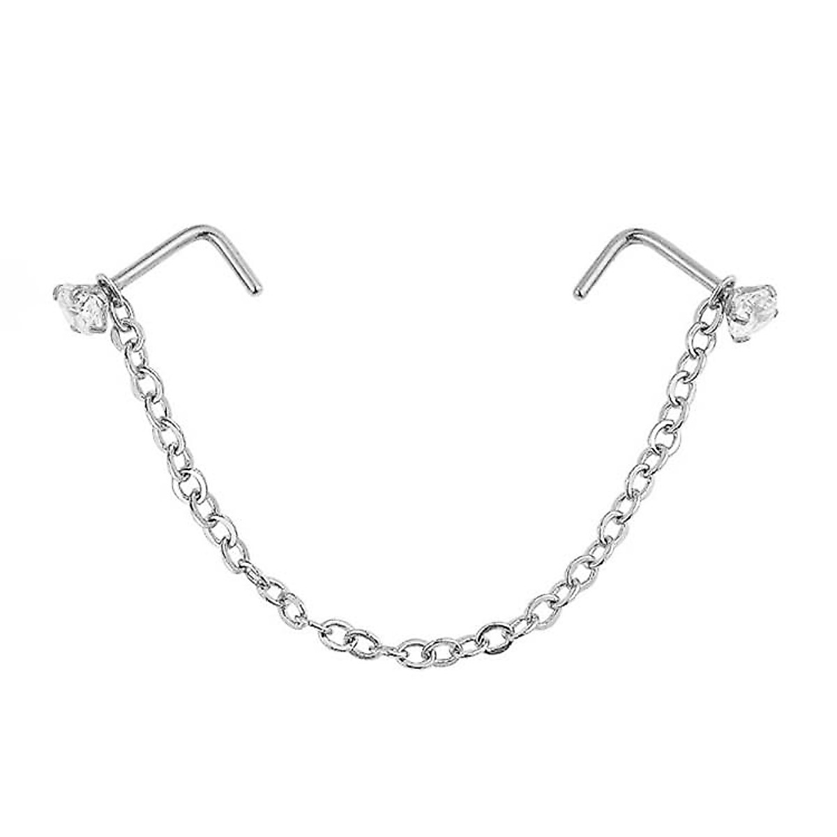 Nose Ring Surgical Steel Nostril Piercing Across Nose to Ear Chain Jewelry Double Nose Ring with Chain Stainless Steel for Women Men Nose Piercing Stud Nostril Jewelry