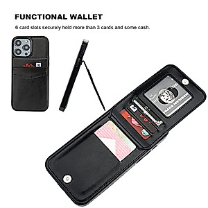 KIHUWEY Compatible with iPhone 14 Pro Max Case Wallet with Credit Card Holder, Flip Premium Leather Magnetic Clasp Kickstand Heavy Duty Protective Cover for iPhone 14 Pro Max 6.7 Inch (Black)