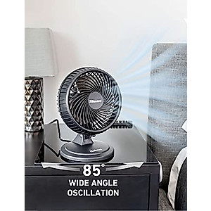HOLMES BLIZZARD 7" Table Fan, 2 Speeds, 3 Blades, 85° Oscillation, 20° Adjustable Head, Home, Bedroom and Office, Charcoal Matte