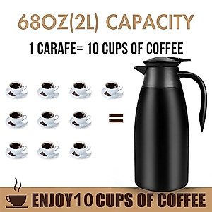 68Oz Stainless Steel Thermal Coffee Carafe with Lid Double Walled Vacuum Thermos Flask Insulated Coffee Carafe for Keeping Hot Water Tea Beverage Dispenser - For 12 Hours Hot / 24 Hours Cold