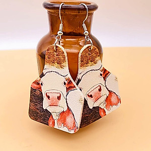 Pingyongchang 5 Pairs Cow Print PU Leather Vintage Earrings for Women Wild West Cowboy Texas Style Women Earrings Jewelry