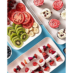 DELLING Large Serving Platter Set 14 inch Widened Large Serving Tray, White Rectangular Plates, Large Serving Platters for Entertaining, Serving Trays for Party, Oven Safe Dinnerware, Set of 3