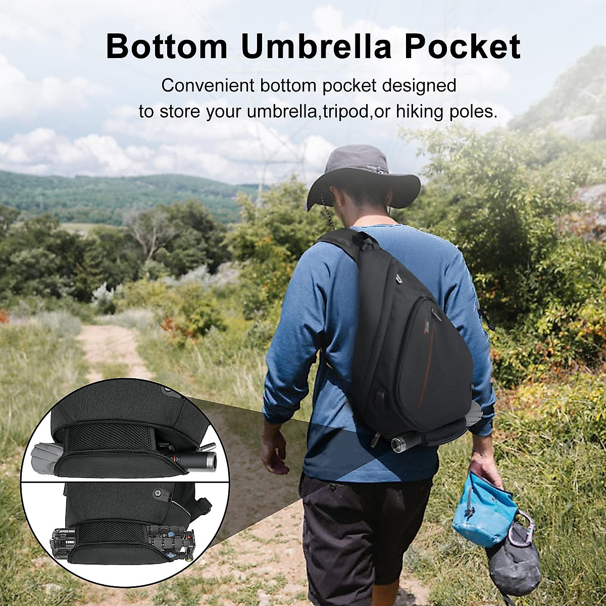 TUDEQU Sling Bag Crossbody Sling Backpack with USB Charging Port, Water Resistant Shoulder Bag Outdoor Travel Hiking Daypack with Wet Pocket Men Women