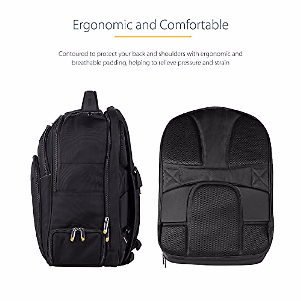 StarTech.com Unisex Backpack Ergonomic Computer Bag with Removable Accessory Case-Laptop/Tablet Pockets-Nylon, Black, 15.6" Professional IT Tech Work/Travel/Commute (NTBKBAG156)