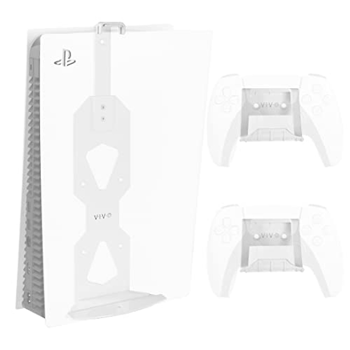 VIVO Steel Wall Mount Bracket Designed for PS5 Gaming Console, Vertical Display for Playstation 5, Open Design, 2 Controller Mounts, White, MOUNT-PS5W