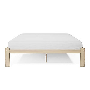 Alaska Wooden Platform Bed Solid Pine Wood Full XL Size Bed Unfinished with Wooden Slats Mattress Support/No Box Spring Needed/Suitable for Adults