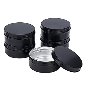 BENECREAT 5 Packs 8oz Matte Large Black Aluminum Tin Can Round Metal Tins with Screw Lid for Spices, Candies Tea and Chrismas Treat