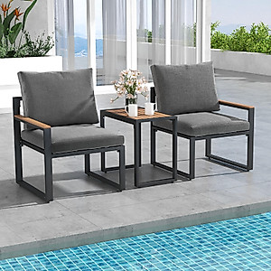 Tangkula 3 Pieces Patio Furniture Set, Aluminum Frame Weatherproof Outdoor Conversation Set with Soft Cushions for Backyard, Poolside, Porch, Balcony