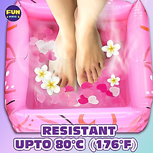 Kid Foot Spa Kit, Funkidz Pedicure Set for Girls Size 17.91Wx12.4L Box Includes Bigger Inflatable Durable Foot Tub Inflator Pump Peelable Nail Polish Supplies of Sleepover Slumber Party Kit