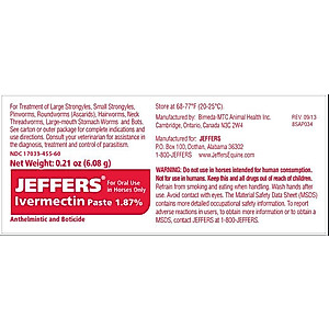 Jeffers Ivermectin Horse Dewormer | 6 Doses | Gel Dewormer for Horses