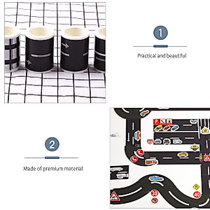 TOYANDONA 4 Rolls Black Tape, Car Road Tape Track Toy DIY Traffic Washi Tape and Traffic Sign Stickers Kids Race Cars Decorations Party Favor