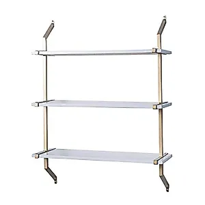 PIBM Stylish Simplicity Shelf Wall Mounted Floating Rack Shelves Simple Iron Art Solid Wood Bookshelf Living Room Bearing Strong,2 Colours,4 Sizes, Golden Border , 60x26x104cm