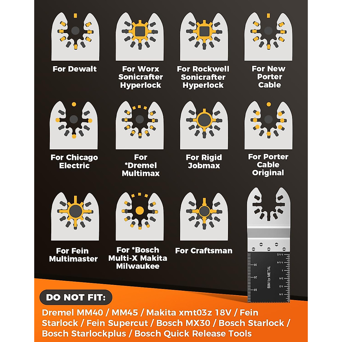 Kyoffiie 60Pcs Oscillating Tool Blades, Universal Metal Wood Plastic Multitool Blades Quick Release Saw Blades Compatible with Fein Multimaster, Milwaukee, Makita, Bosch, Dewalt, Ryobi, Craftsman