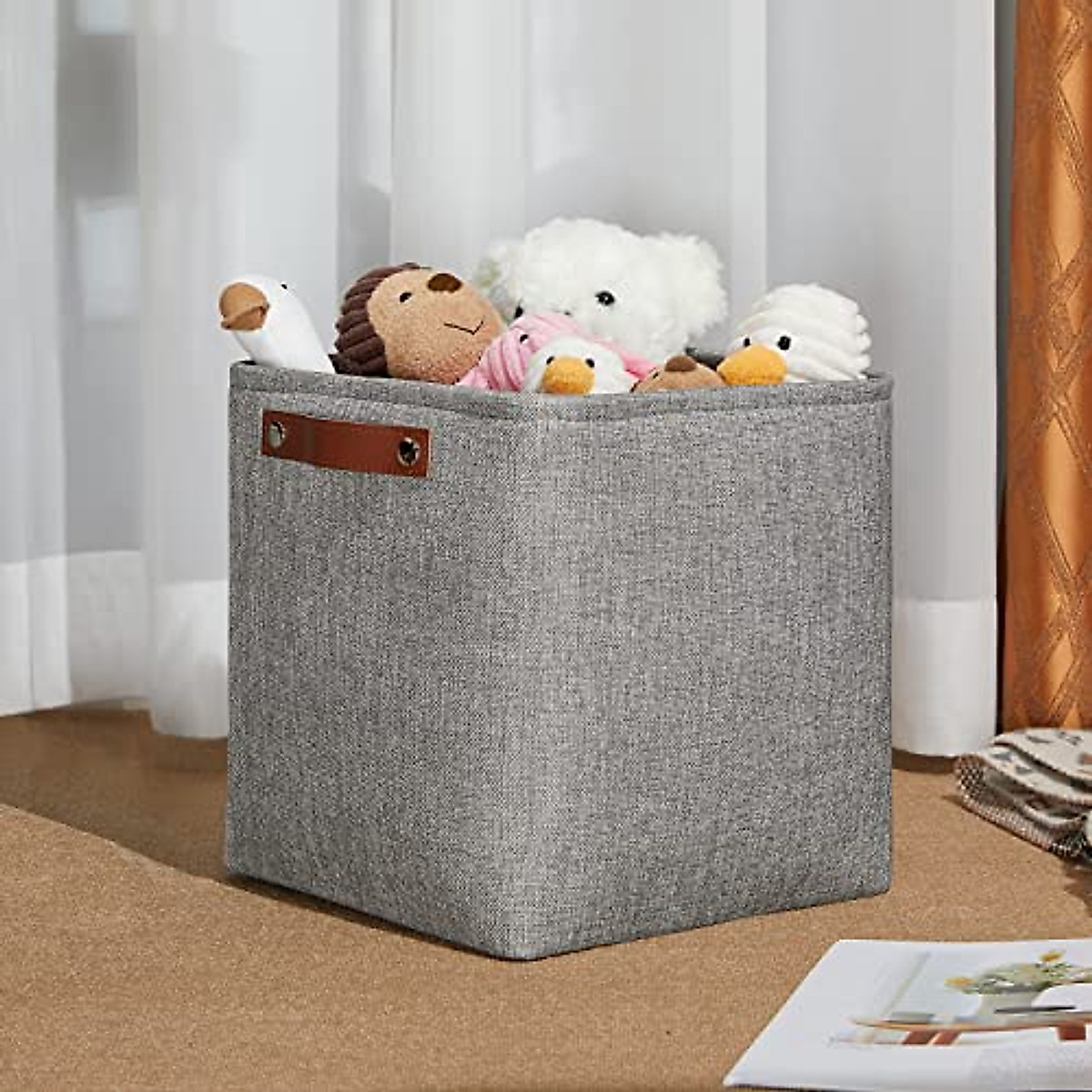 DULLEMELO Collapsible Bundle Baskets 4 Cube Baskets 11"x11"x11" + 2 Narrow Baskets 15"x6"x5.5"（Grey)