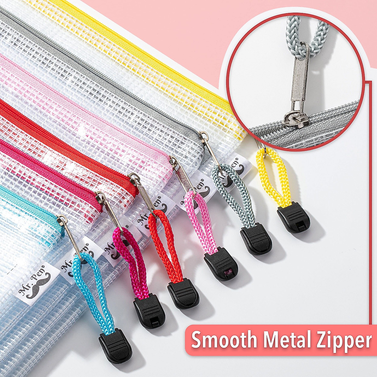 Mr. Pen- Mesh Zipper Pouch, A4, 6 Pack, Zipper Pouch with Label Pocket, Plastic Mesh Zipper Pouch, Large Mesh Zipper Pouch, Mesh Zipper Pouch Large, Zipper Pouch Bags, Board Game Storage