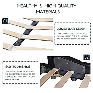 Einfach Queen Size Bed Frame with Ergonomic Adjustable Headboard, Faux Leather Upholstered Low Platform Bed with Curved Design, Sturdy Wooden Slats Support, No Box Spring Needed, Black