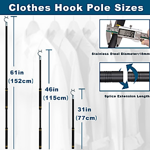 Greeily High Reach Garment Hook, 31" to 61" Clothing Hook Pole for Hanging Clothes Closet Bird Feeder Flowerpot Plants and Christmas Light Adjustment Sturdy with Sponge Handle (Dark Green Head)