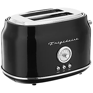 Frigidaire ETO102-BLACK, 2 Slice Toaster, Retro Style, Wide Slot for Bread, English Muffins, Croissants, and Bagels, 5 Adjustable Toast Settings, Cancel and Defrost, 900w, Black