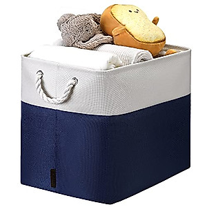 KITCSTI Storage Baskets for Organizing, Extra Large Rectangular Storage Bin, Fabric Folding Organizer for Closet, Toys, Clothes, Home, Office, 17x12x15 Inches (Blue & White, Pack of 3)