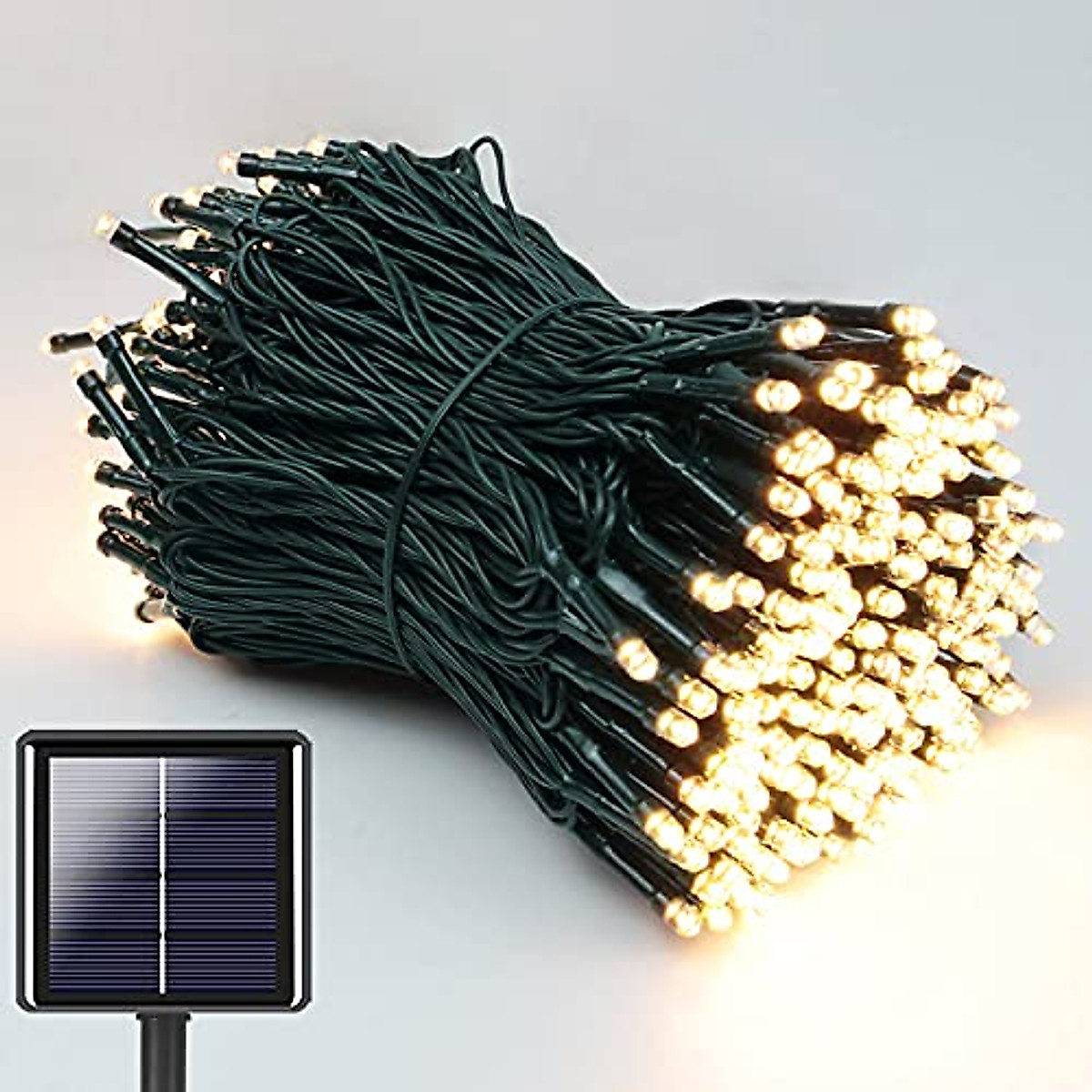 BHCLIGHT Super-Long 105FT 300 LED Solar String Lights Outdoor, Waterproof Solar Christmas Lights Outdoor with 8 Lighting Modes, Green Wire Solar Tree Lights for Patio, Garden, Party (Warm White)