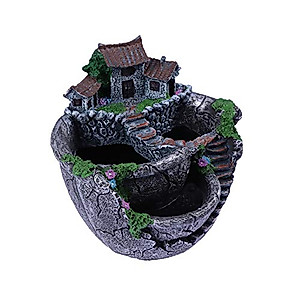 WINOMO Artificial Flowers Succulent Plants Pot Hanging Garden Design with Sweet House (Silver)