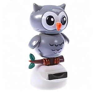 Solar Powered Toy Owl Dancing Toy Animal Shaking Head Car Ornament Dashboard Decoration Auto Accessories - Grey