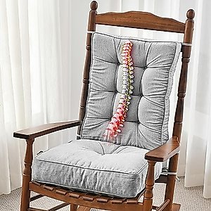 SUNROX Memory Foam Non Slip Rocking Chair Cushion, FadeShield Water Resistant Thicken Durable Tufted Pads, Set of Seat & Back Cushion with Ties for Indoor/Outdoor Rocker, 2 Piece, Heather Grey