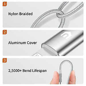 UNBREAKcable iPhone Charger Cable 2M [Apple MFi Certified C89] Fast Nylon Braided Lightning Cable for iPhone 13/13 pro/13 mini/12/12 Pro/Se 2020/11/11 Pro/XR/XS/X/8 iPad Pro - Silver