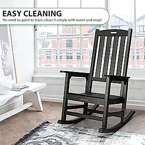 Cecarol Patio Oversized Rocking Chair Outdoor, Weather Resistant, Low Maintenance, High Back Front Porch Rocker Chairs 385lbs Support Poly Lumber Rocker, Wood-Like Plastic Chair, Black-PRC01