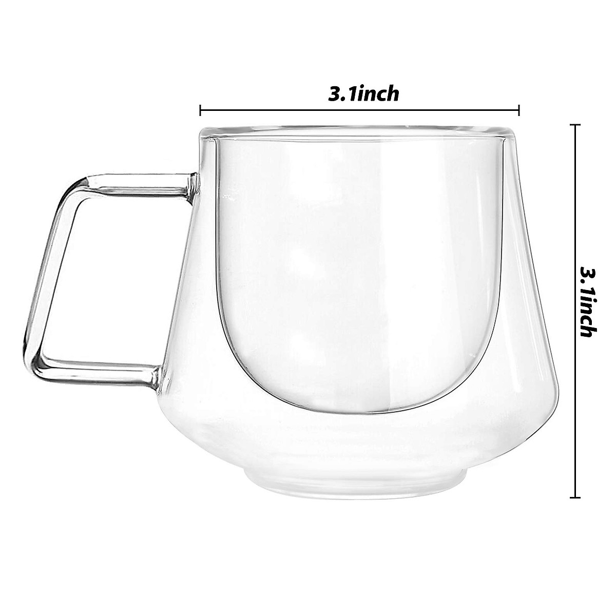 7.1oz Clear Shot Glass Double Walled Insulated Coffee Mug Tea Cups with Handles, Durable Thermal Drinking Glasses Milk Cups, Espresso Mug, Latte Mug, Cappuccino Mug, Dishwasher Microwave Safe