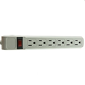 5-Pack Surge Protector, Flat Rotating Plug, 6 Outlet, Horizontal Outlets, Plastic, Power Cord, 4 Feet, Gray