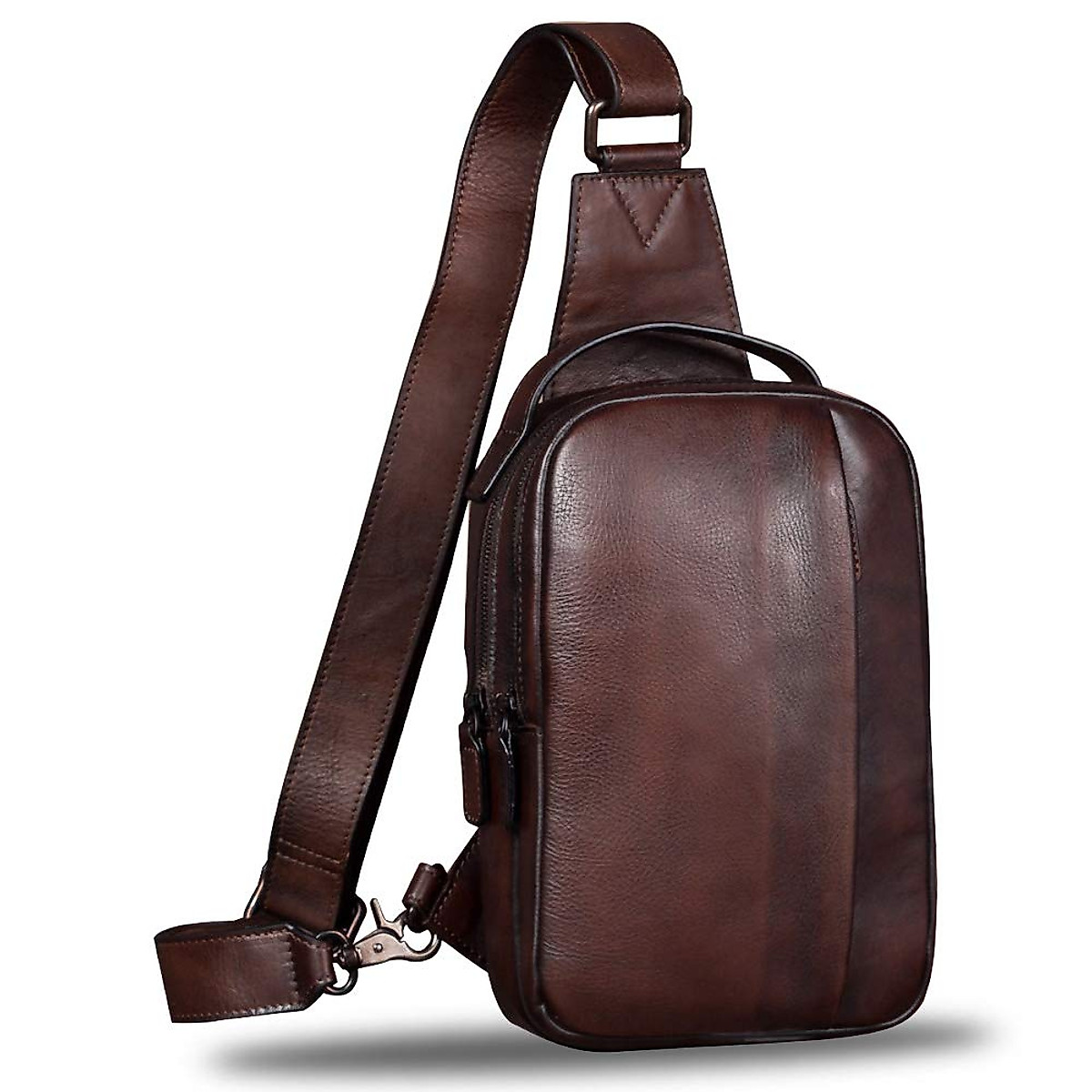 Genuine Leather Sling Bag for Men Crossbody Casual Hiking Daypack Vintage Handmade Chest Shoulder Backpack (Brown)