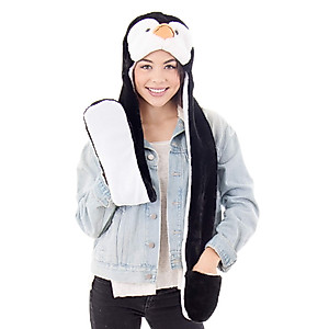Simplicity Cute Penguin Hats Caps Animal Beanie Hats with Scarf and Gloves