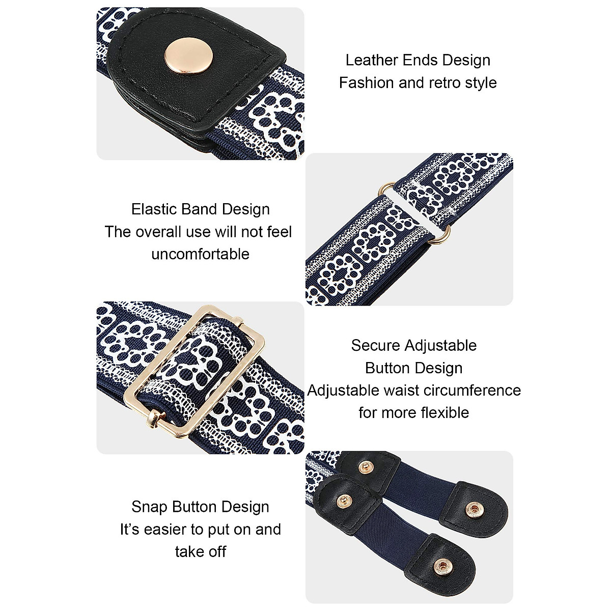 Syhood 4 Pieces Elastic Belt for Women No Buckle Buckless Belt Stretch Belt Invisible Elastic Belt Unisex for Jeans Pants(Color 3)