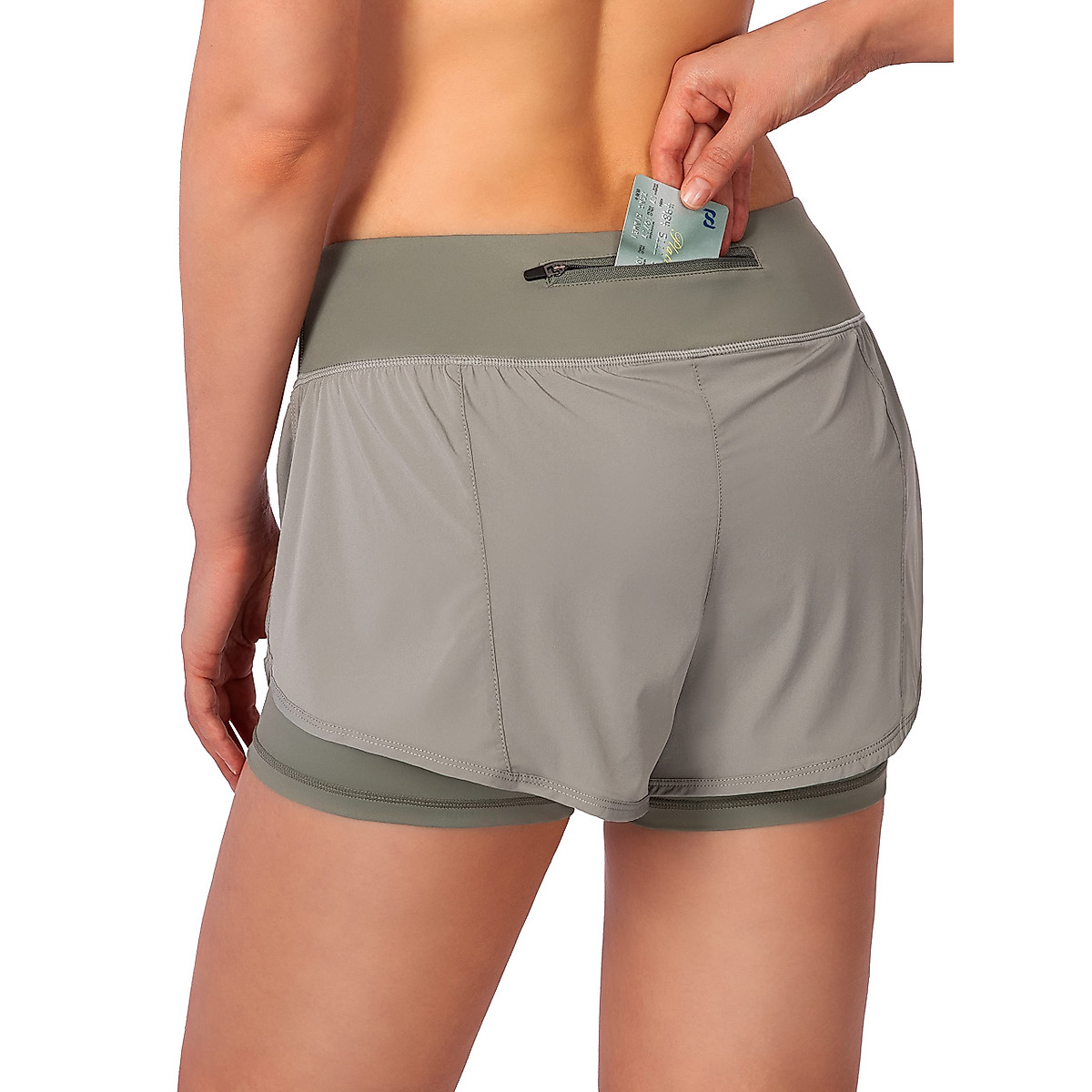 Soothfeel Women's 2 in 1 Running Shorts Workout Athletic Gym Yoga Shorts for Women with Pockets Green