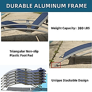 Domi Outdoor Chaise Lounge Set of 3,Patio Lounge Chair with Side Table, Adjustable Garden Aluminum Reclining Chair for Pool Beach Sunbathing Chair (Blue)